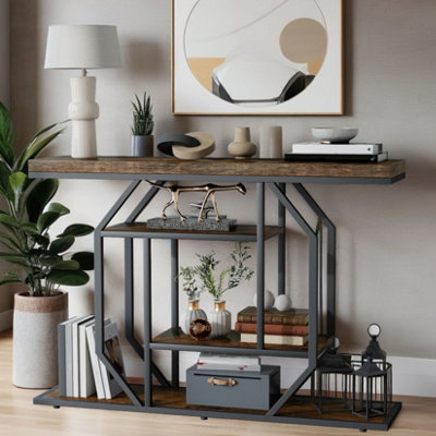FATIVO 120cm Console Table Industrial 4-Tier Sofa Table Entryway Table ...