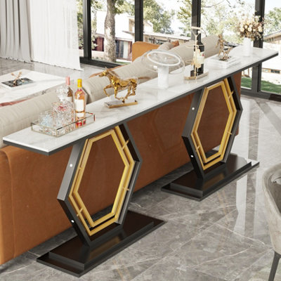 FATIVO 120cm Marble Console Table Hall Display Stand Sofa Table Storage ...