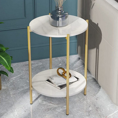 FATIVO 55cm Height 2 Tier Sintered Stone Marble Side End Table Gold ...