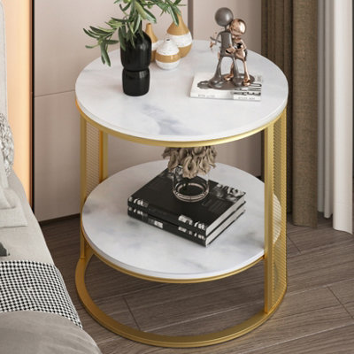 FATIVO 55cm W Two-Tier Sintered Stone Marble Effect Coffee Table Large ...