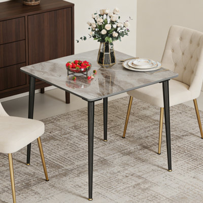 FATIVO 80cmW Industrial Dining Table Sintered Stone Marble Top Kitchen ...
