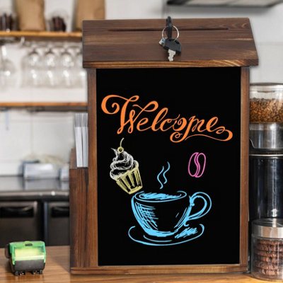 FATIVO L21.5x W12x H29cm Wooden Suggestion Box Ballot Comment Donation Box