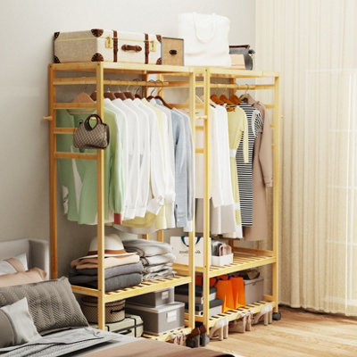 FATIVO L78xW37xH169cm Wooden Clothes Rail Scarf Cart Hanging Garment ...