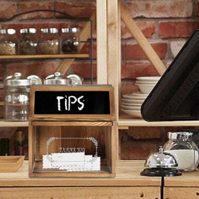 FATIVO Solid Wood Collection Box Suggestion Cards Tip Jar Donation ...