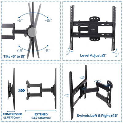 FATIVO TV BRACKET WALL MOUNT DOUBLE ARMS ULTRA STRONG STABLE SUPPORT ...