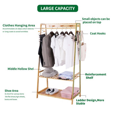 FATIVO Wood Clothes Rail Rack Garment Dress Hanging Display Stand Shoe ...