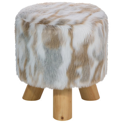 Faux Fur Footstool Beige TEXAS