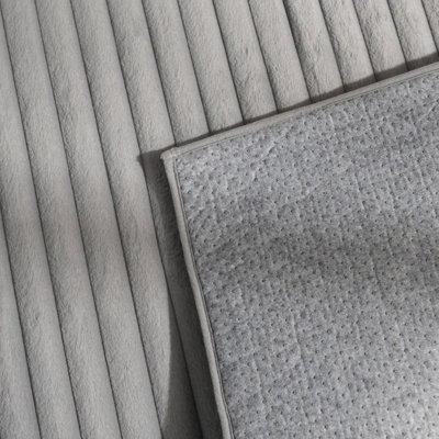Faux Fur Rug Living Room Ribbed Large Mat Carpet, Grey - 160 x 230cm
