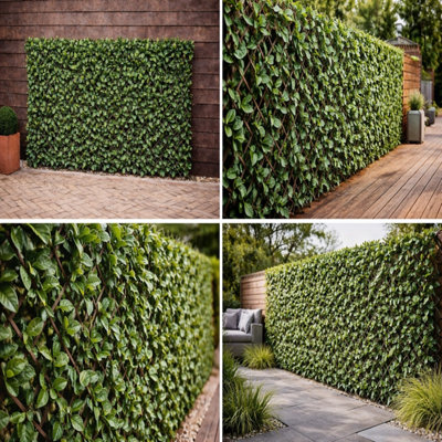 Faux Laurel Hedge Willow Trellis Fence 2 x 1m Garden Wall Screening