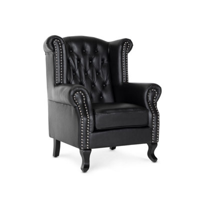 Faux Leather Balmoral Wingback Chair with Buttons Black