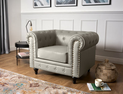 Faux Leather Chesterfield Arm Chair - Grey | DIY at B&Q