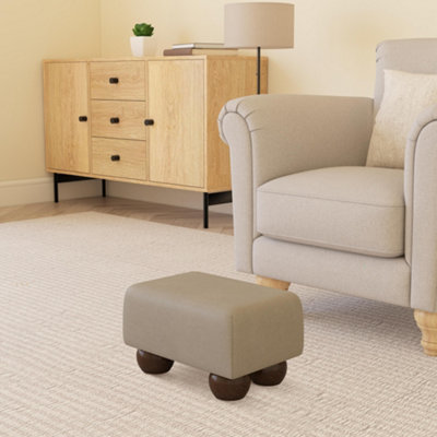 Faux Leather Small Footstools Mahogany Wood Bun Feet - Flake Grey Faux ...