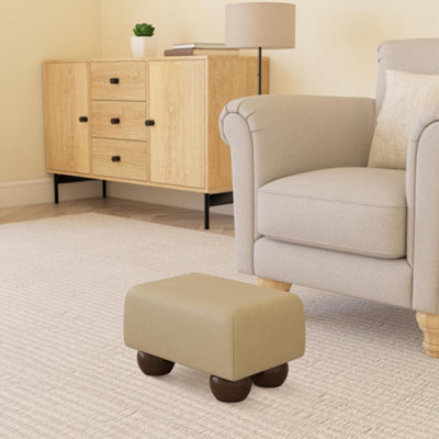 Faux Leather Small Footstools Mushroom Cream Faux Leather - Mahogany ...