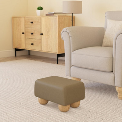 Faux Leather Small Footstools Natural Wood Bun Feet - Truffle Light ...