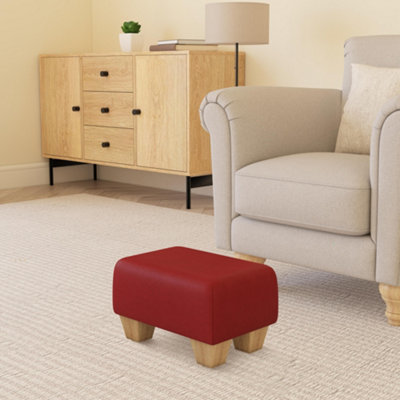 Faux Leather Small Footstools Natural Wood Chunky Legs - Poppy Red Faux ...