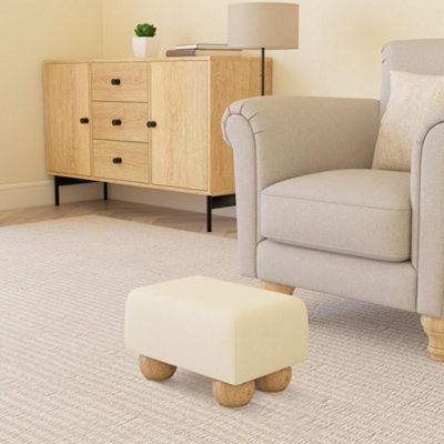Faux Leather Small Footstools Snow White Faux Leather - Natural Wood ...