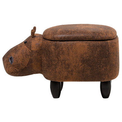 Faux Leather Storage Animal Stool Brown HIPPO