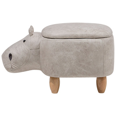 Faux Leather Storage Animal Stool Light Grey HIPPO