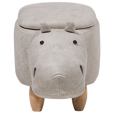 Faux Leather Storage Animal Stool Light Grey HIPPO