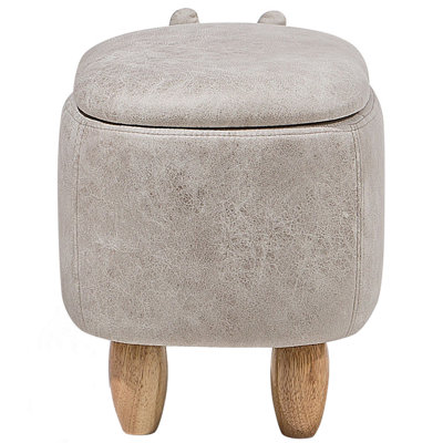 Faux Leather Storage Animal Stool Light Grey HIPPO