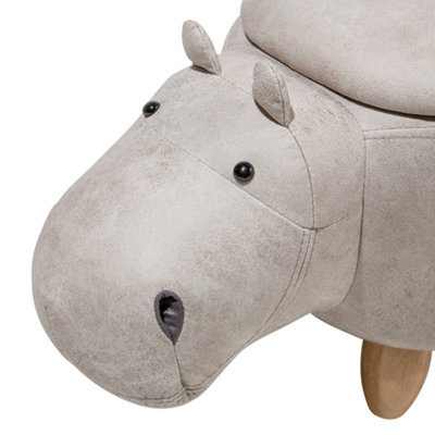 Faux Leather Storage Animal Stool Light Grey HIPPO