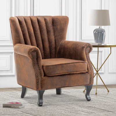 Faux Leather Suede Brown Jemma Accent Wingback Chair