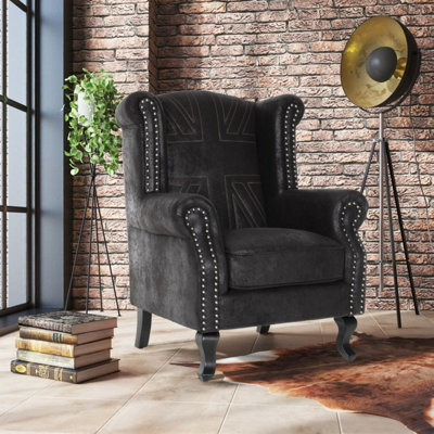 Faux Leather Suede Effect Britannia Wing Back Chair with Union Jack ...