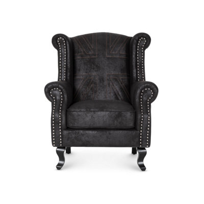 Faux Leather Suede Effect Britannia Wing Back Chair with Union Jack ...
