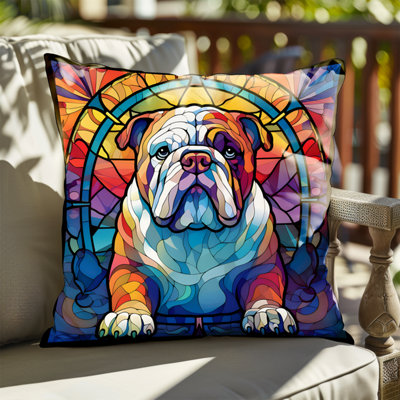 Faux Suede Cushion Stained Glass Effect English Bulldog Print 30cm x ...