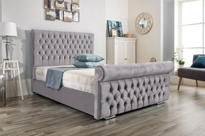 Faye Silver Plush Valvet Upholstered Gas Lift Ottoman Storage Bed with ...
