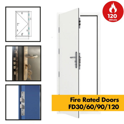 FD30/FD60/FD120 Fire Rated Steel Door White RAL9003 (840 x 2035mm) - LH ...