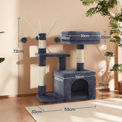 Feandrea Cat Tree, Small Cat Condo, 72 Cm, 3 Pompoms, Smoky Grey