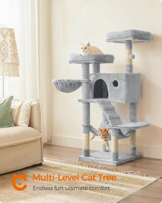 FEANDREA Large Cat Entertainment Center, Ultra-Plush Multi-Level Design ...