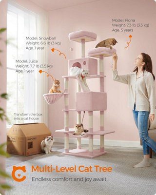 Feandrea Multi-Level Plush Cat Condo with Ramp and Scratching Posts ...