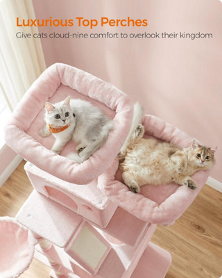 Feandrea Multi-Level Plush Cat Condo with Ramp and Scratching Posts ...