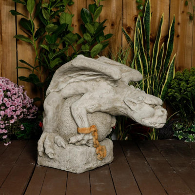 Fearsome Chained Gargoyle Guardian on Ball Statue