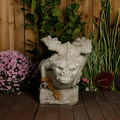 Fearsome Chained Gargoyle Guardian on Ball Statue