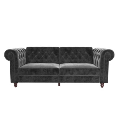 Felix chesterfield sofa bed in velvet grey | DIY at B&Q