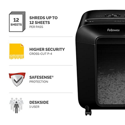 Fellowes 12 Sheet Paper Shredder for Office - Cross Cut Shredder with ...