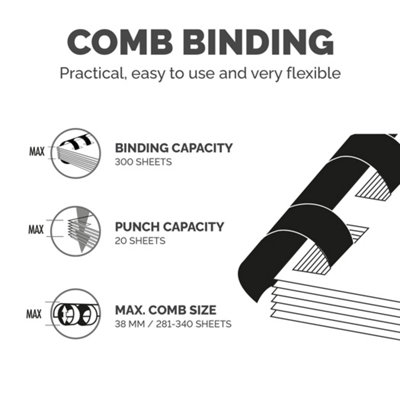 Fellowes 56276091 Pulsar Plus 300 Sheet Manual Comb Binder with Clear ...