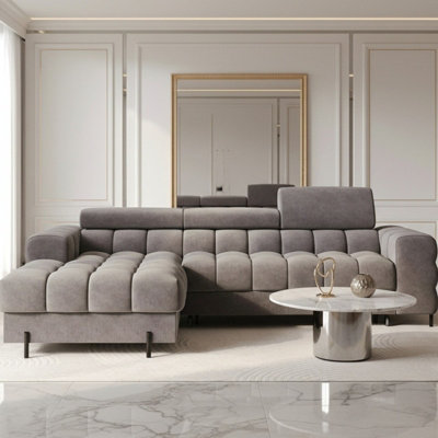FELRO Corner Sofa with Sleeping Function and Storage Container Grey ...