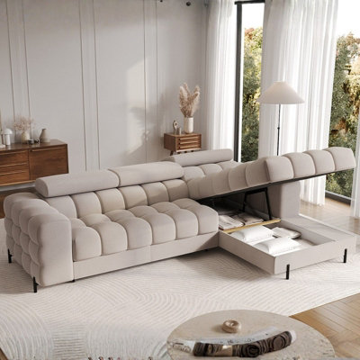 FELRO Corner Sofa with Sleeping Function and Storage Container Grey ...
