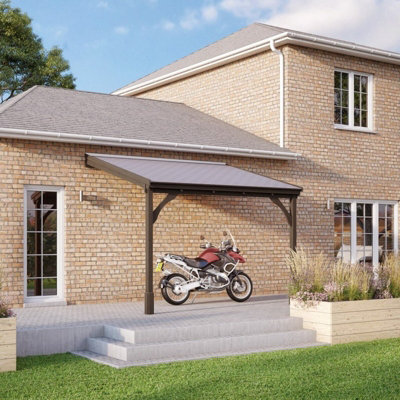 Felt Shingle Roof Car Port 2 Post - Wood - L250 x W434 cm - Rustic Brown