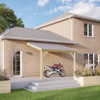 Felt Shingle Roof Car Port 2 Post - Wood - L350 x W434 cm - Light Green