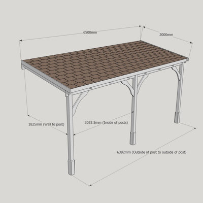 Felt Shingle Roof Car Port 3 Post - Wood - L200 x W650 cm - Rustic Brown