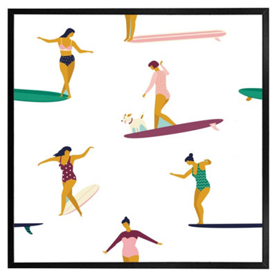 Female surfers (Picutre Frame) / 20x20" / Brown | DIY at B&Q
