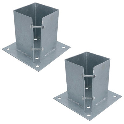 Fence Post Bolt Down Shoe Holder Support Clamp Galvanised 100 x 100mm 2PK