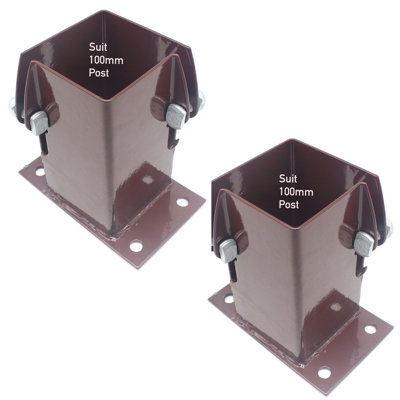 Fence Post Shoe 100mm PACK of 2 Flush Fit Bolt Down Bracket Post Holder ...