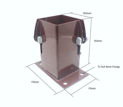 Fence Post Shoe 100mm PACK of 2 Flush Fit Bolt Down Bracket Post Holder ...