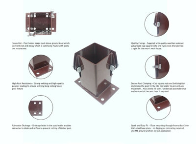 Fence Post Shoe 100mm PACK of 2 Flush Fit Bolt Down Bracket Post Holder ...